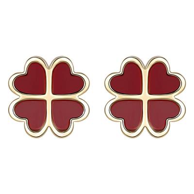 S999纯银针红色四叶草耳钉