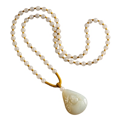 和田白玉全珠链黄金玉石项链挂绳