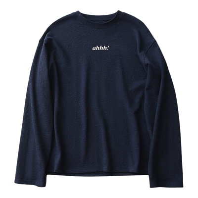 Ahhh圆领马市长刺绣印花长袖T恤