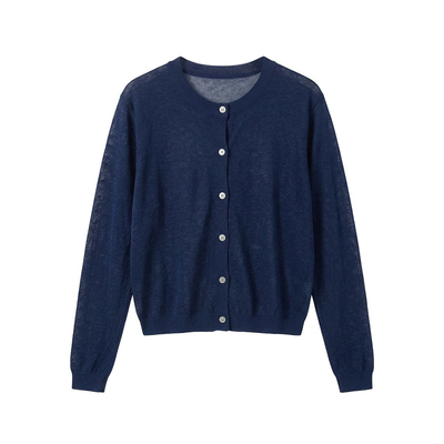 LANVIVIER 法式慵懒随性亚麻针织长袖纽扣开衫背心两件套26年春夏