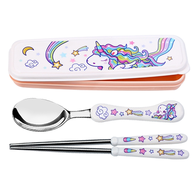 绿扣儿童餐具三件套筷子勺子盒子