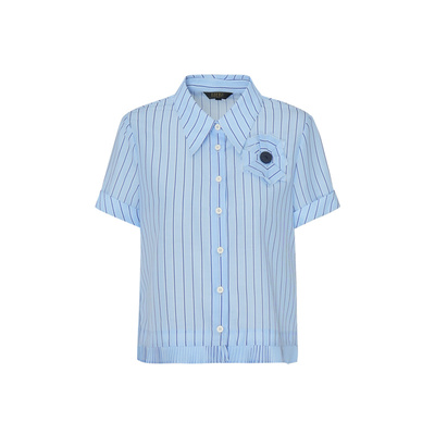 莱芙艾迪儿短款条纹蓝色衬衫女夏宽松休闲短袖上衣1E2C31089