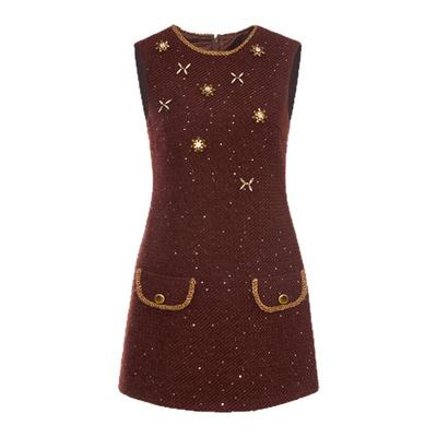 ROCHAROMMA 2025秋季新款钻花无袖粗花呢连衣裙女士时尚气质短裙