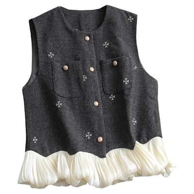 碎花刺绣日常通勤无袖背心女套装