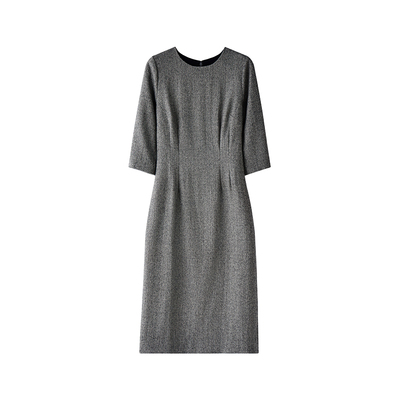 50%羊毛法式人字纹修身连衣裙