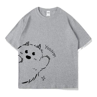 纯棉卡通设计感小怪兽短袖女