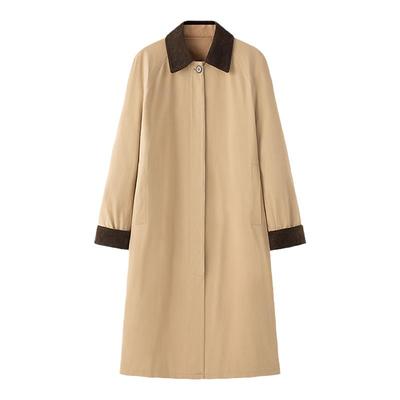 100%高支棉拼色风衣外套女小个子