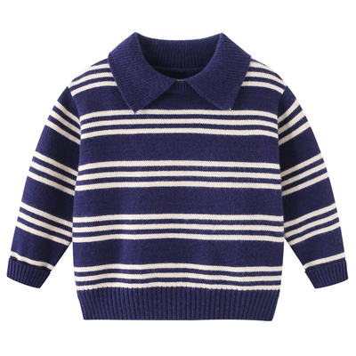 男童翻领条纹毛衣冬季打底衫线衣