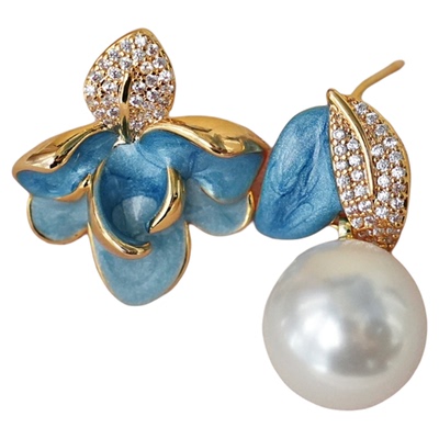 「海屿双生」设计感花朵珍珠耳钉蚊香盘耳夹无耳洞不对称耳环耳饰