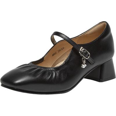 Bata玛丽珍女秋商场新款羊皮法式通勤百搭粗跟浅口鞋68862CQ5