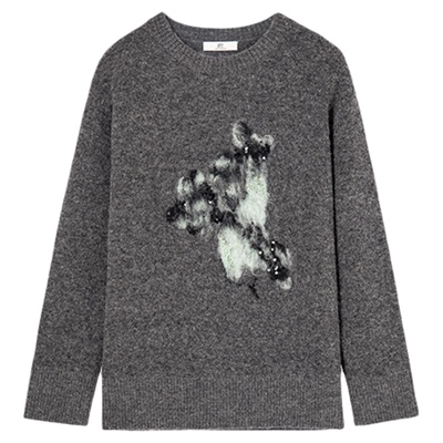 【明星同款】HPLY荷比俪2025冬新款圆领创意抽象图案绵羊毛羊毛衫