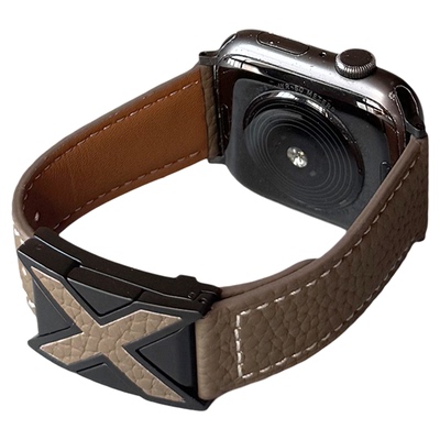 荔枝纹皮革磁吸X适用iwatch表带