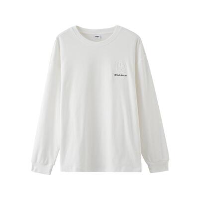 三福2025冬季男士胸前绣花长T恤 简约时尚休闲圆领上衣510040