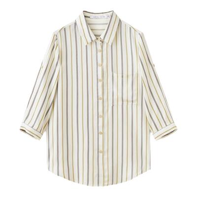 水云间七分袖撞色条纹衬衫女式秋季新款2026百搭通勤上衣翻领衬衣