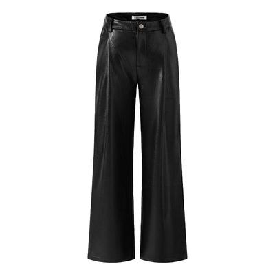 CLIMAXVISION宽松打褶直筒皮裤