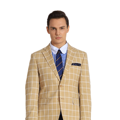 choose/乔士西服外套黄白格纹修身休闲都市白领商务通勤