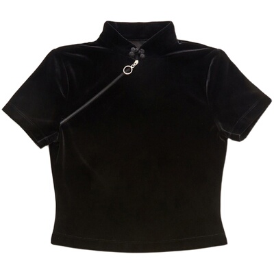 复古丝绒改良旗袍斜襟修身