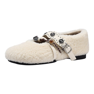 BellaLily2025秋季新款羊毛保暖毛毛鞋女圆头单鞋精致玛丽珍鞋子