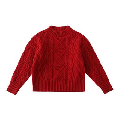 红色亲子装毛衣秋冬洋气麻花过年拜年服全家庭装影楼拍照一家三口