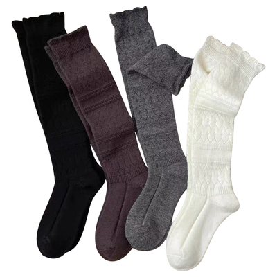 镂空小腿羊毛袜配靴子女保暖长袜