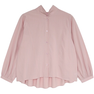 白色宽松可立领可翻领衬衫