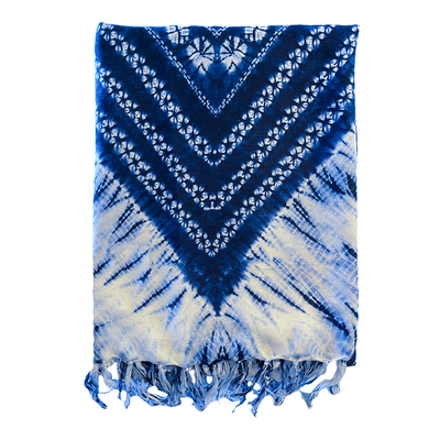 春夏民族风蓝染棉麻围巾披肩女