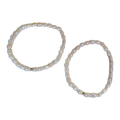 小立交14K包金米形淡水珍珠手链