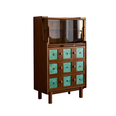 柚界 鎏金 中古风柚木展示柜现代简约边柜复古色胡桃木斗柜梳妆台