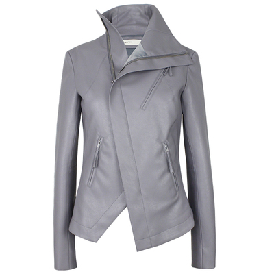 利落酷感修身高领外套皮衣