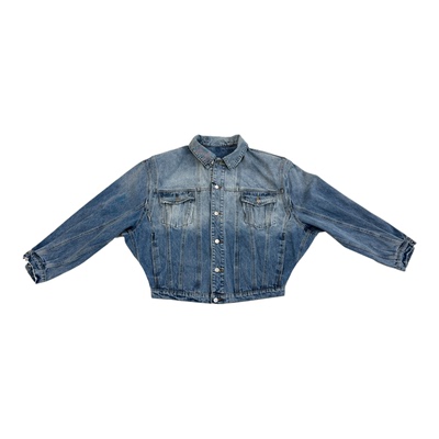 水洗蓝可拆卸垫肩牛仔外套