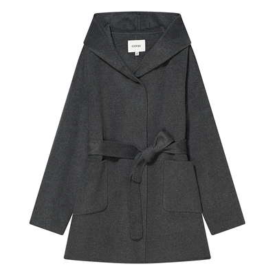 COVERINS羊毛羊绒双面呢连帽大衣外套女腰带中款冬季CC34510030