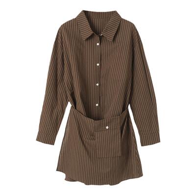 西町村屋韩系条纹气质长袖连衣裙