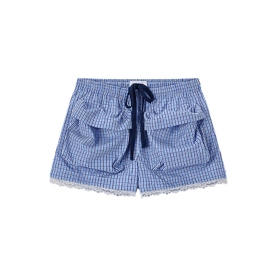 ALWOOLS2025春夏新品立体大口袋刺绣格纹短裤夏日轻薄裤子休闲女