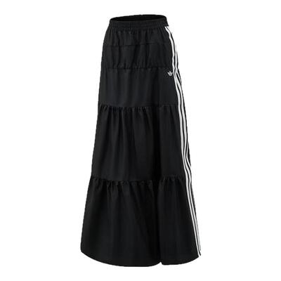 adidas阿迪达斯三叶草2026夏女刺绣logo撞色条纹半身裙长裙KY5728