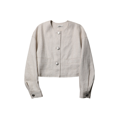 TANG TOWN 自制！经典口碑人字纹重磅雨露亚麻小圆领廓形短外套