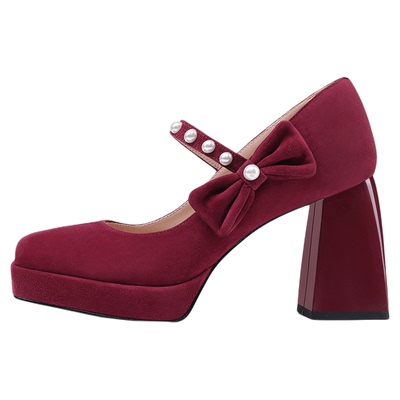 中式羊反绒玛丽珍女鞋