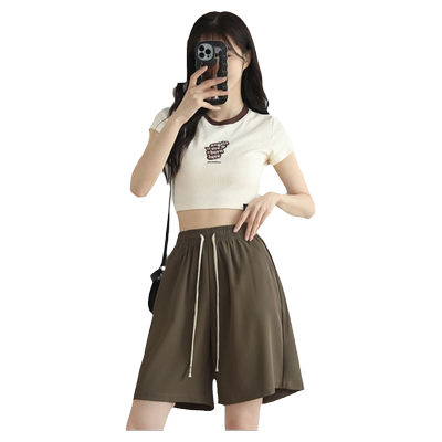 GL真维斯西装短裤女2026新款夏季宽松雪纺薄款小个子运动五分裤子