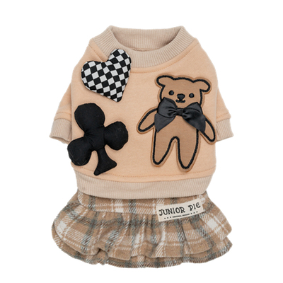 Junior Pie狗狗衣服小型犬比熊雪纳瑞秋冬季纯棉加绒连衣裙泰迪