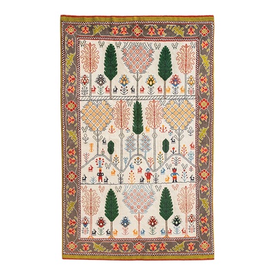 视觉味道 伊朗进口生命树绿色羊毛地毯 波斯Gabbeh异域纯手工编织