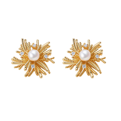 锆石烟花珍珠耳钉轻奢高级感气质大气2025新款超好看独特漂亮耳环