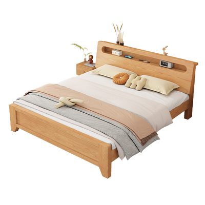 简约现代橡木实木储物床