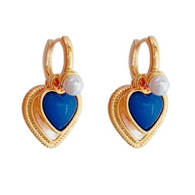 欧美ins复古蓝色爱心耳环轻奢小众设计感耳坠可拆卸多种戴法耳圈