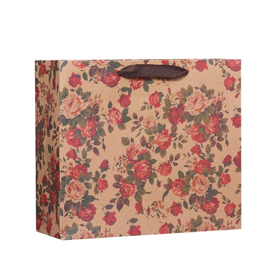 复古玫瑰花印花牛皮纸袋女装