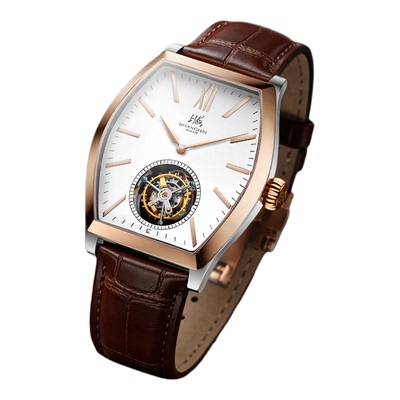 上海手表复兴系列酒桶形手动同轴中置陀飞轮男款机械表商务腕表