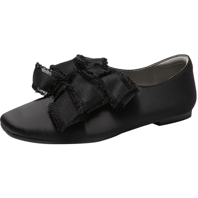 MIO米奥豹纹单鞋miu系春夏款蝴蝶结方头平底轻盈舒适玛丽珍女鞋