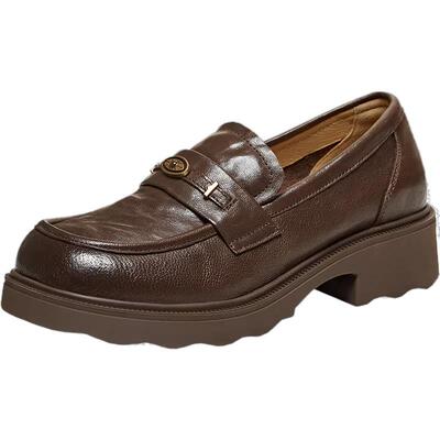 TATA他她厚底乐福鞋女棕色复古小皮鞋女休闲单鞋2026新款U2K01AA6