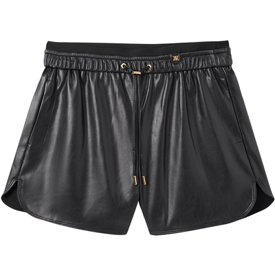 太平鸟女装秋冬肌理感PU轻奢质感橡筋腰休闲短裤女A1GCE4178