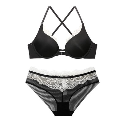 前扣内衣女士夏大胸显小法式蕾丝