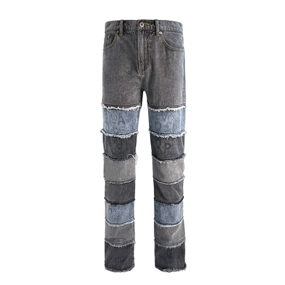 石磨水洗做旧秋冬拼块涂鸦牛仔裤