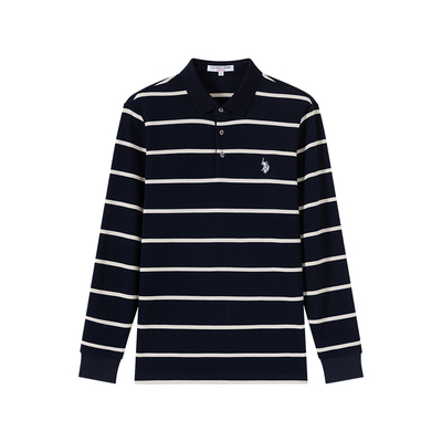 U.S. POLO ASSN.商场同款 男士条纹长袖polo衫秋新款宽松休闲上衣